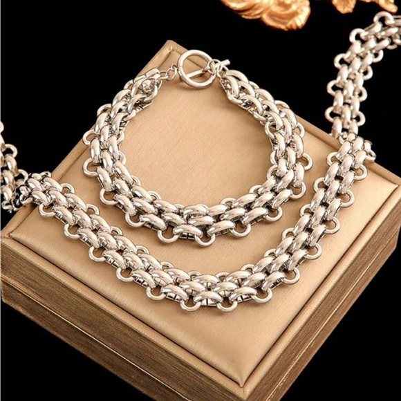 Jewelry | Silver Two Piece Necklacebracelet Statement Set | Poshmark